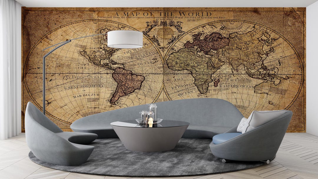 Antique World Map Wall Mural – Vintage Peel and Stick Wallpaper ...