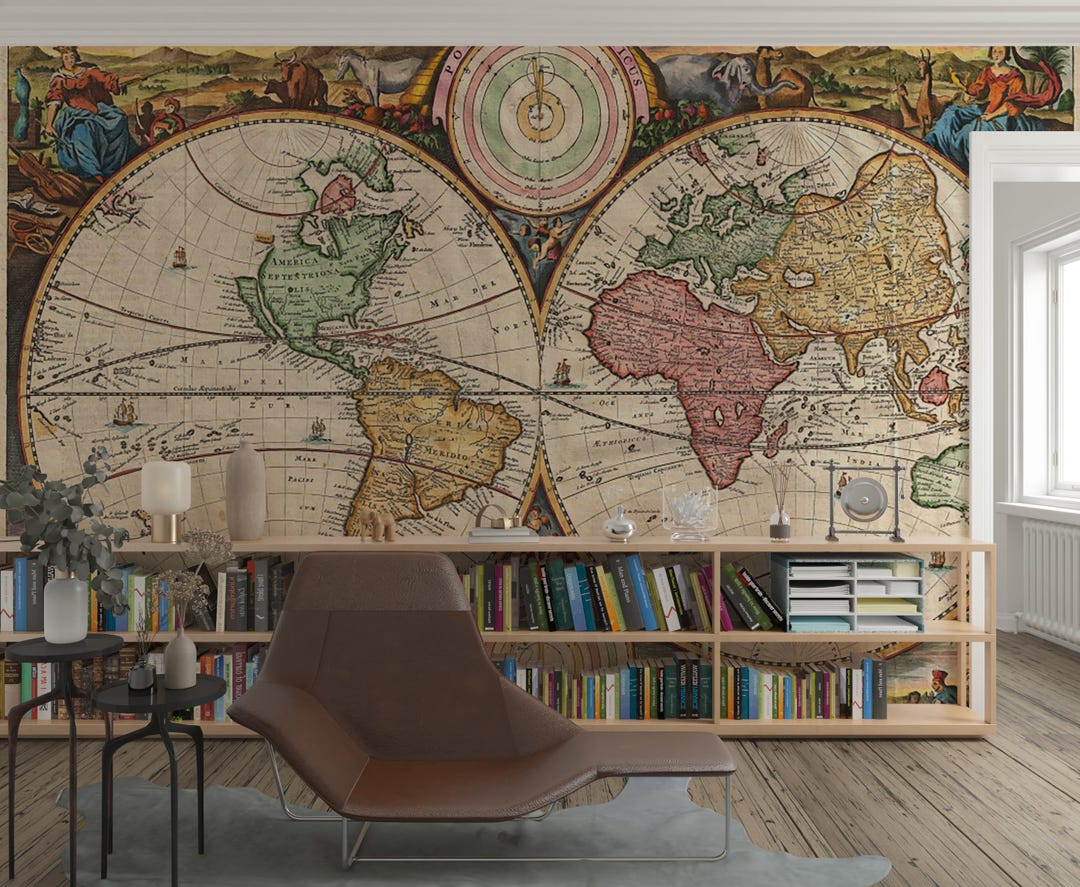 Vintage World Map Wall Mural – Antique Peel and Stick Wallpaper With ...