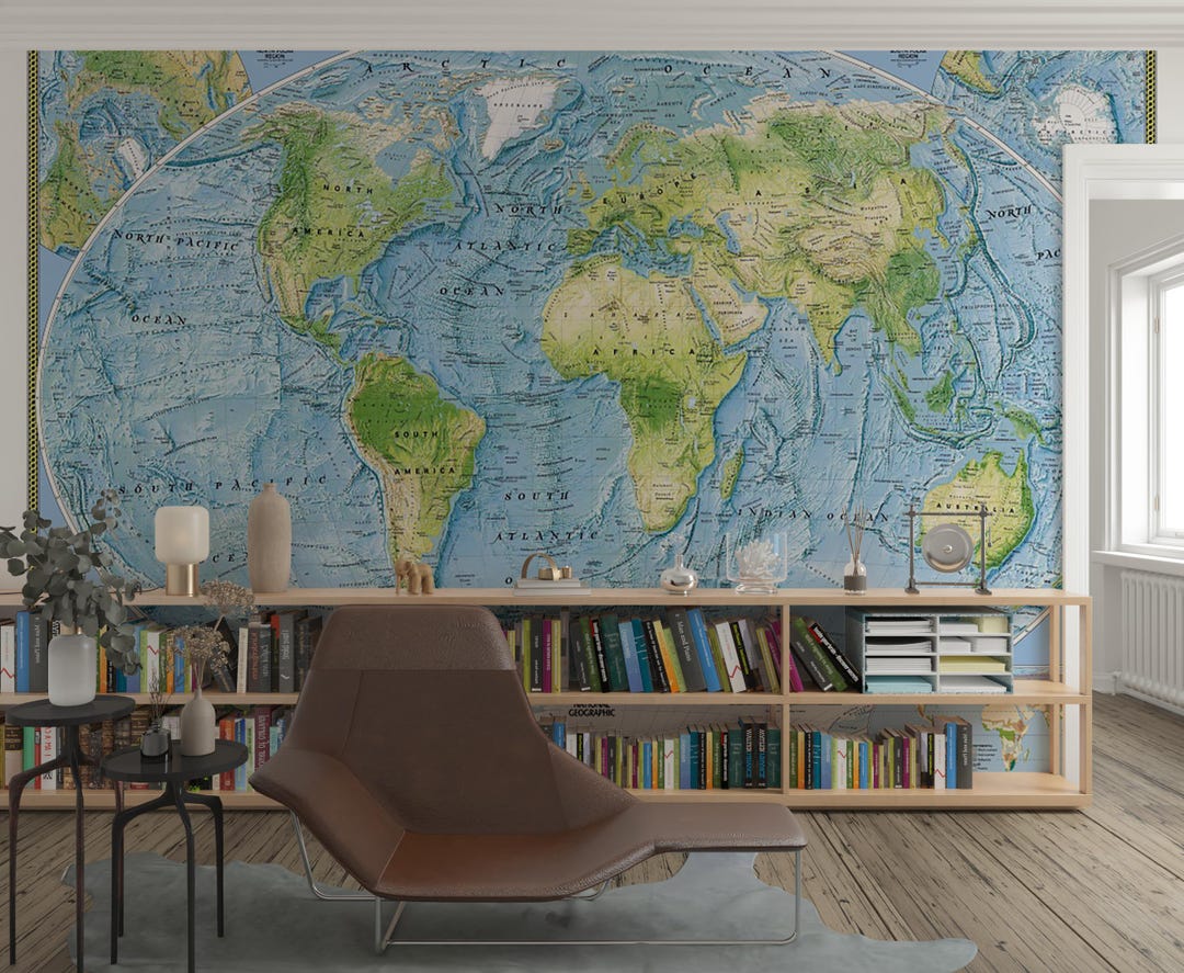National Geographic Physical World Map Wall Mural - Peel and Stick ...