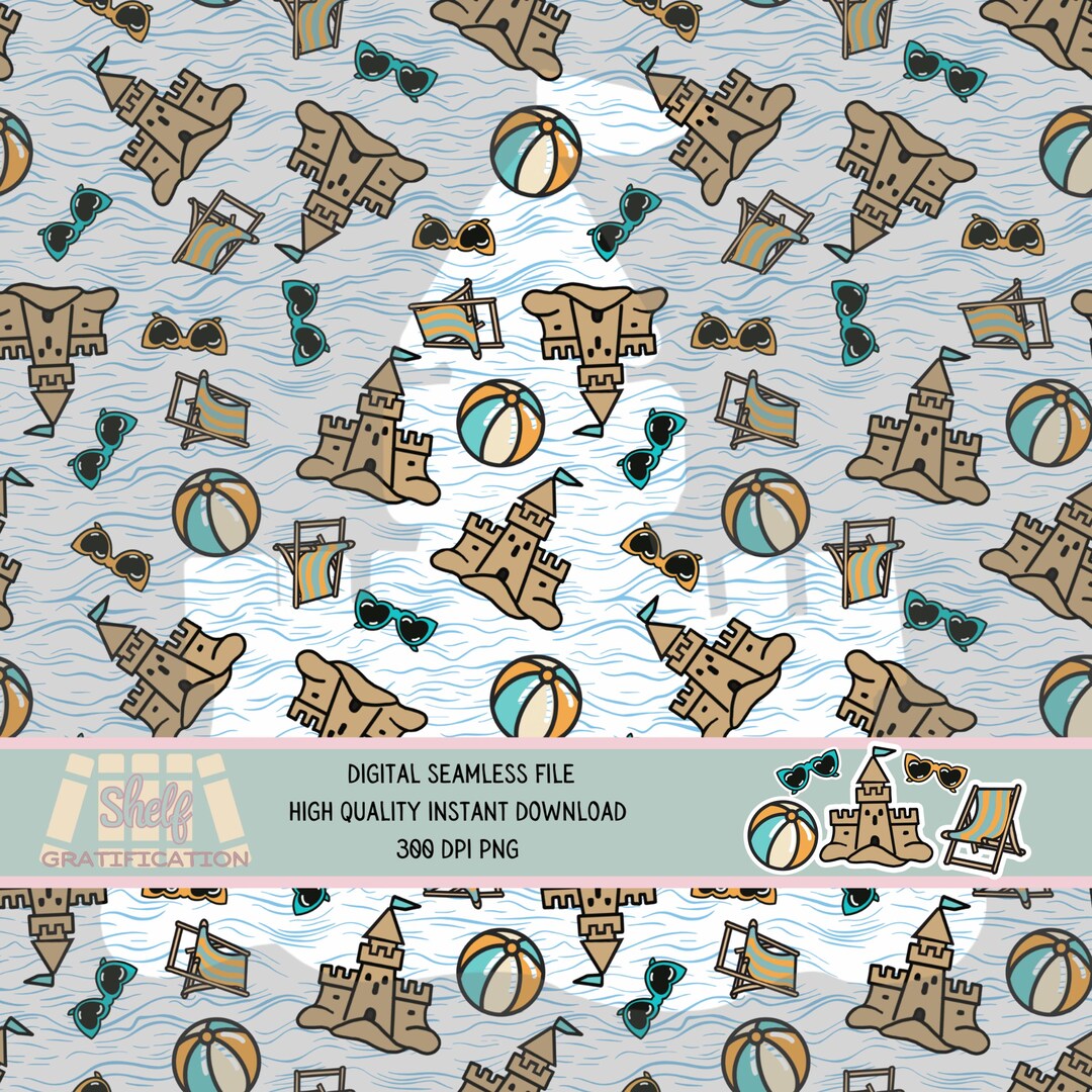 Sandcastle Beach Seamless Pattern: Summer Kids Design (digital Download ...