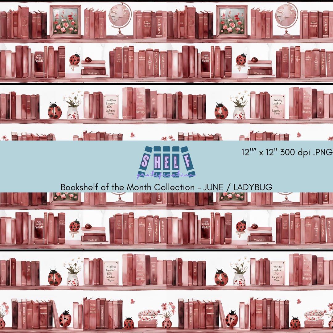 June / Ladybug Themed Bookshelf Seamless Digital Pattern DIGITAL FILE ...