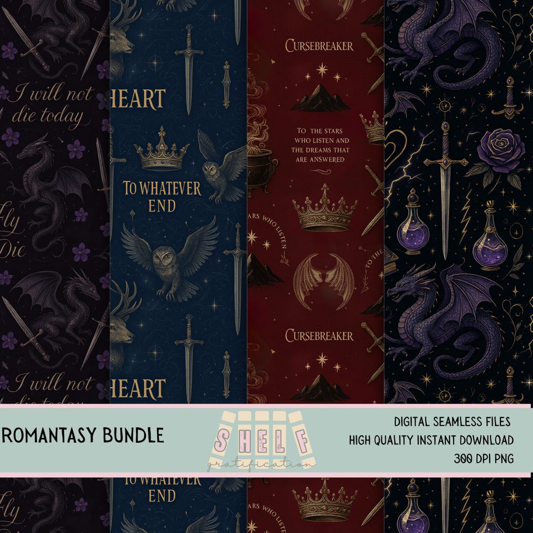 Romantasy Seamless File Bundle: Dragon, Fairy Tale, Tumbler Design ...