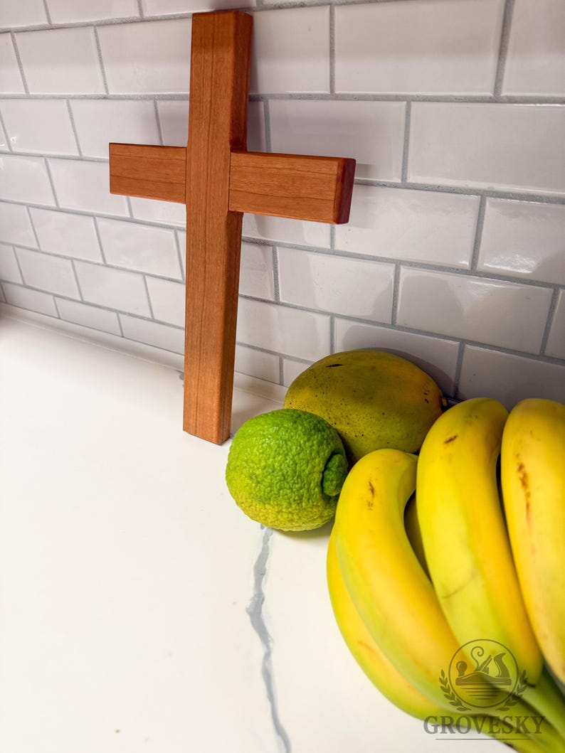 Large Wall Cross Decor – Handmade Cherry Wood | 12” X 8” Rustic ...