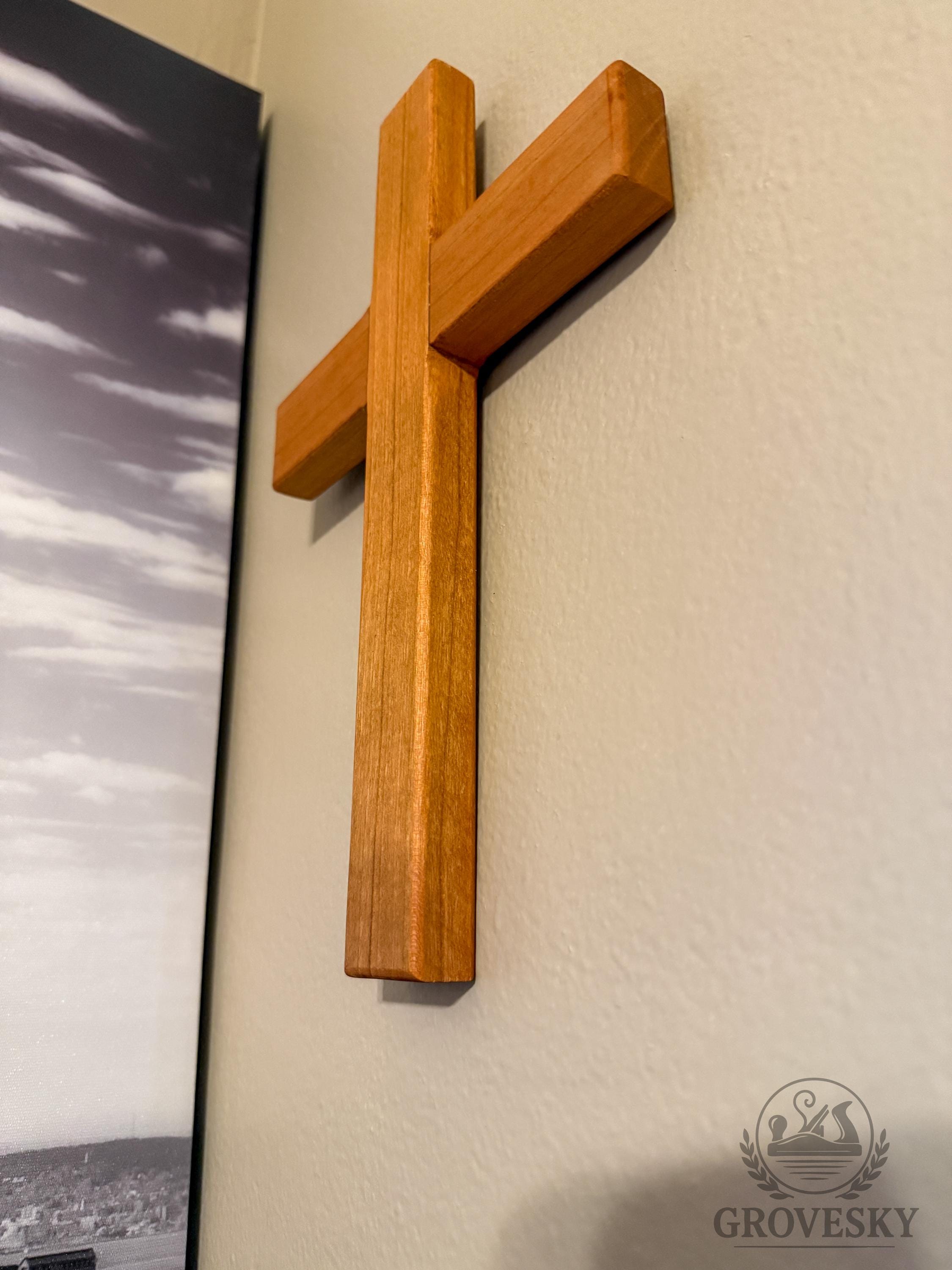 Large Wall Cross Decor – Handmade Cherry Wood | 12” X 8” Rustic ...