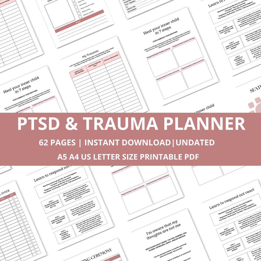 PTSD and Trauma Processing Worksheets Workbook Therapy Safety Plan ...