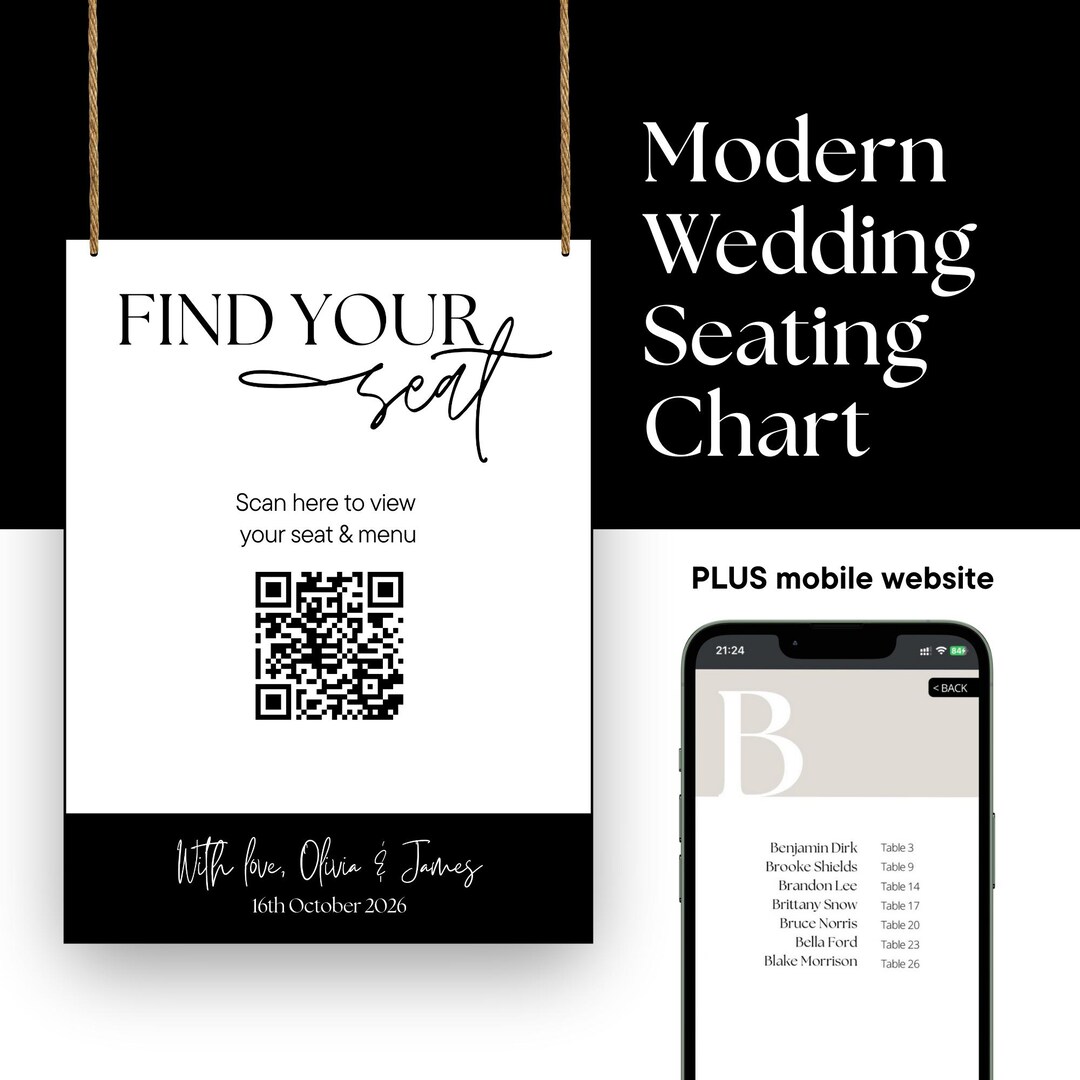QR Code Wedding Seating Chart – Editable Template With Alphabetical ...