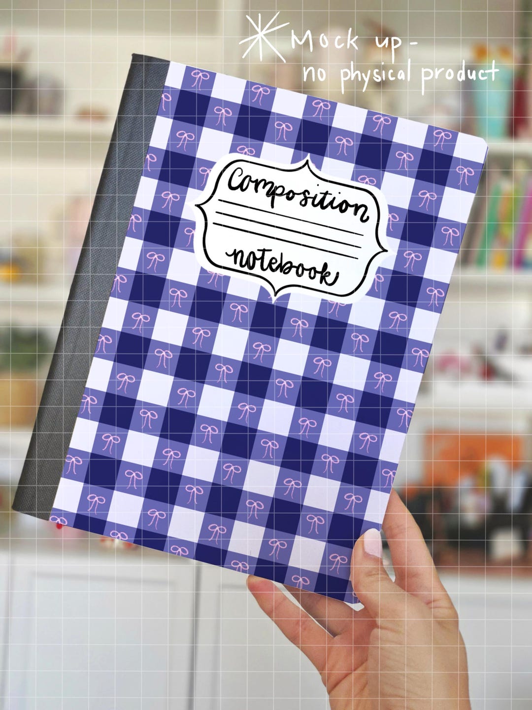 Gingham Composition Notebook Cover: Purple Bows Printable (PNG Digital ...