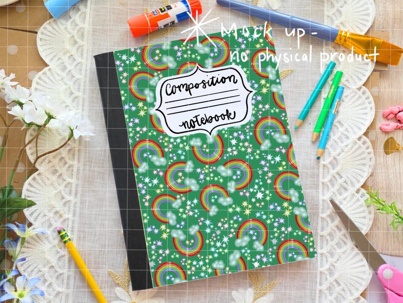Rainbow Composition Notebook Cover Art: Green School Journal (digital ...