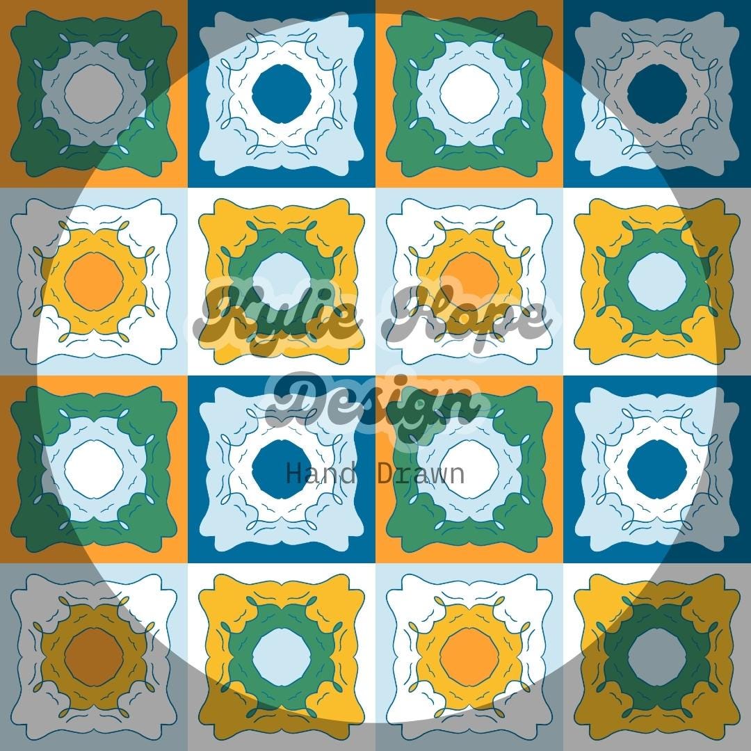 Cutecore Coastal Mosaic Seamless Pattern Handdrawn Download Digital ...