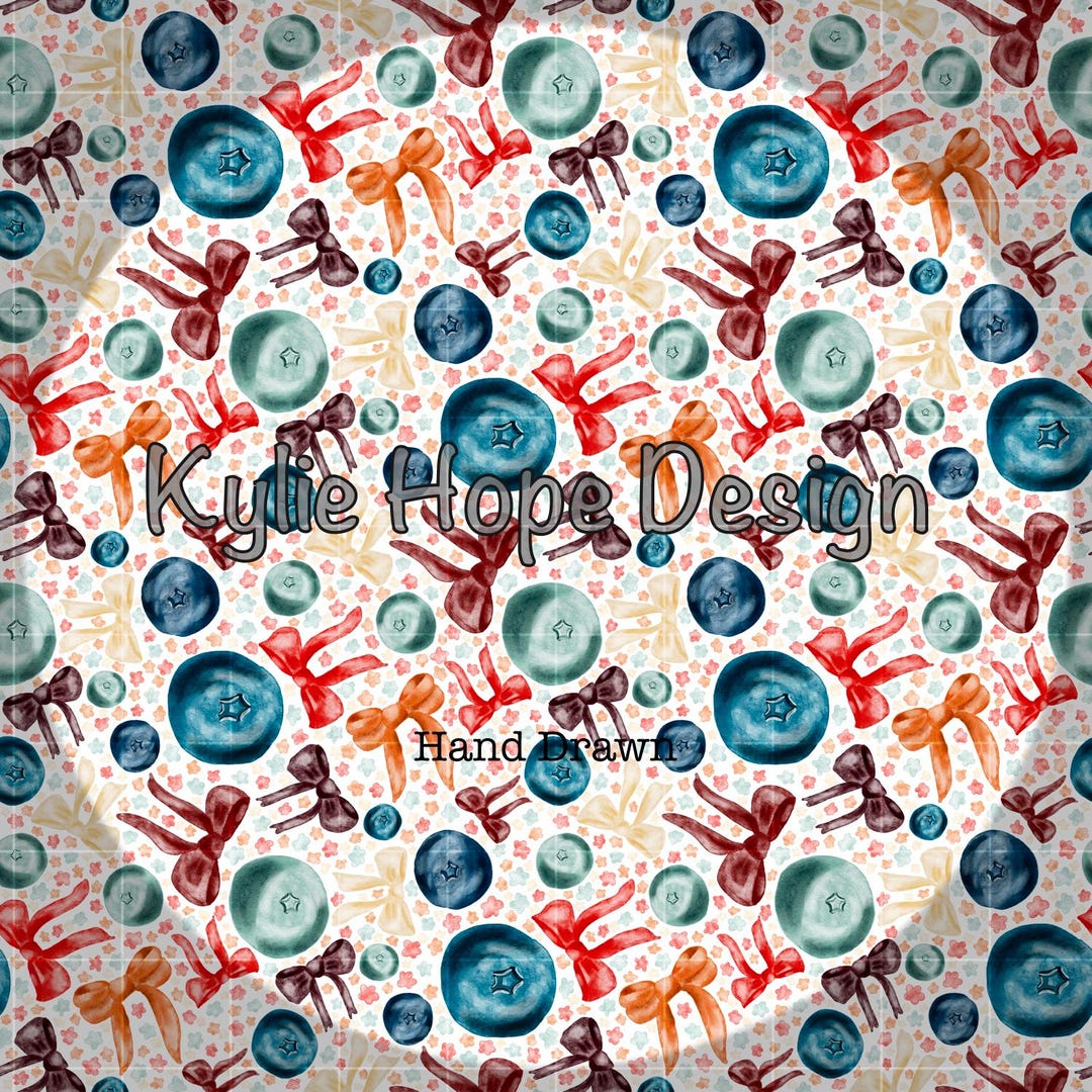 Blueberries & Bows Watercolor Pattern: Seamless Fabric Design (digital ...