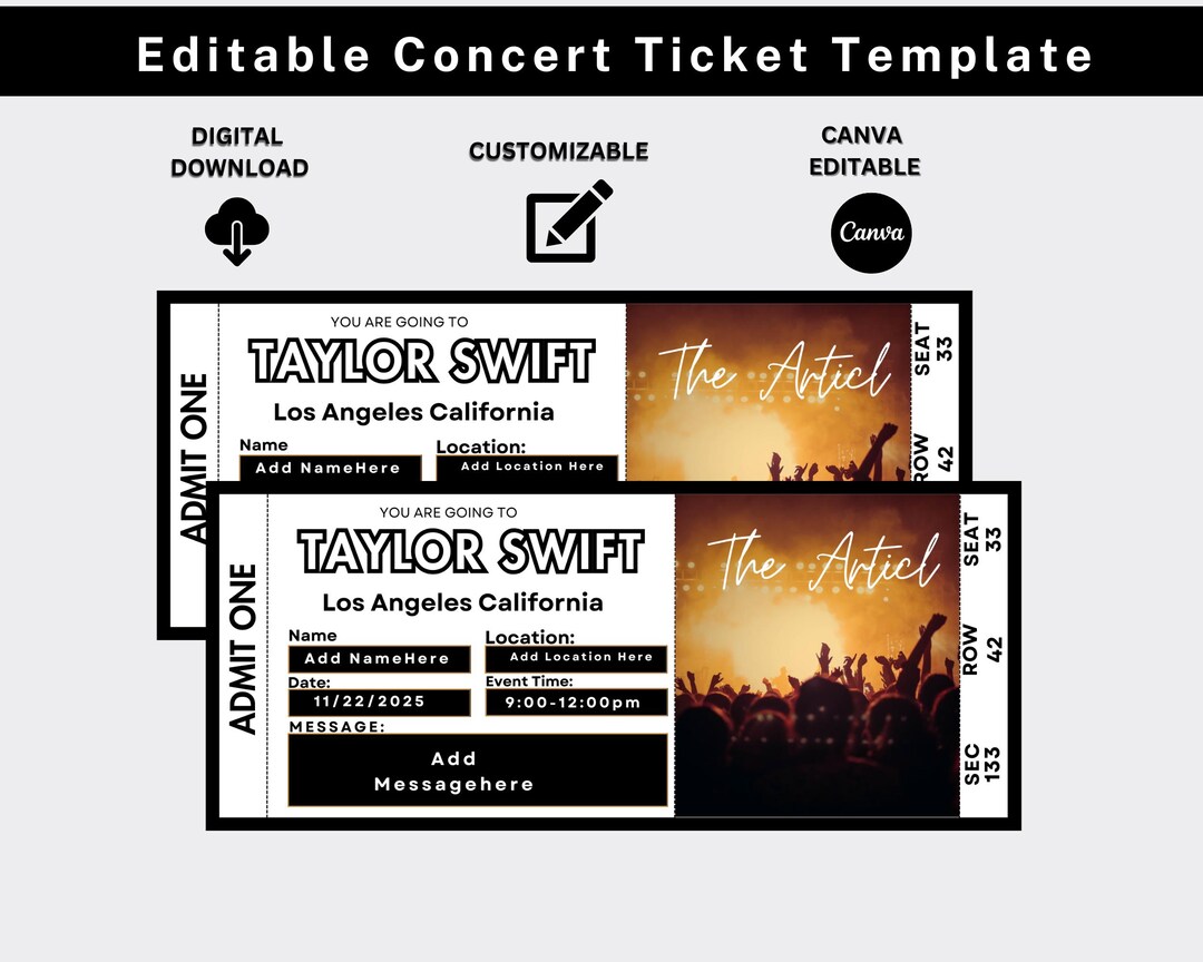 Editable Concert Ticket, Surprise Birthday Gift, Diy Event Ticket ...