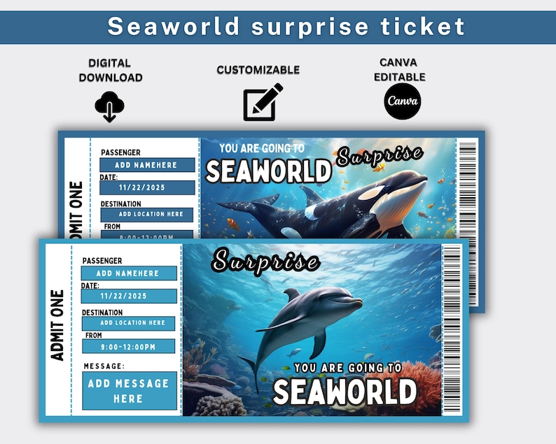 Editable Seaworld Trip Ticket Template, Boarding Pass Ticket, Ticket ...
