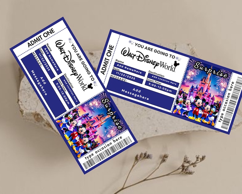 Printable Disney World Ticket, Surprise Reveal Ticket Gift, Theme Park ...