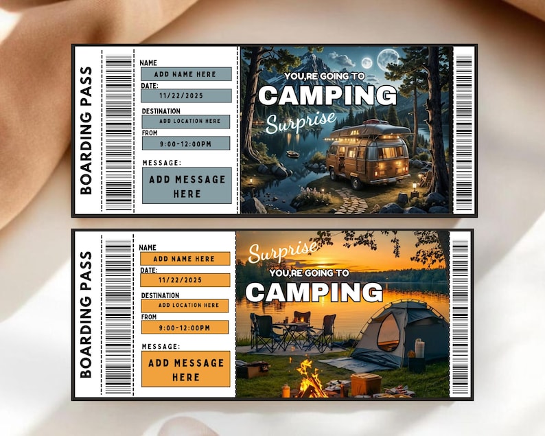 Camping Ticket Template, Surprise Camping Trip Reveal, Camping Trip ...
