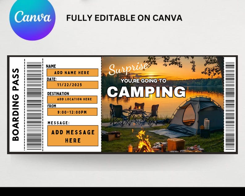 Camping Ticket Template, Surprise Camping Trip Reveal, Camping Trip ...