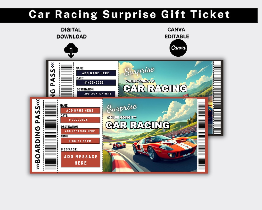 Car Racing Surprise Gift Ticket, Car Racing Event Vouchers, Car Racing ...