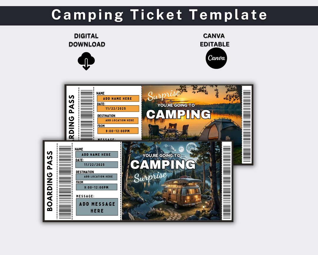Camping Ticket Template, Surprise Camping Trip Reveal, Camping Trip ...