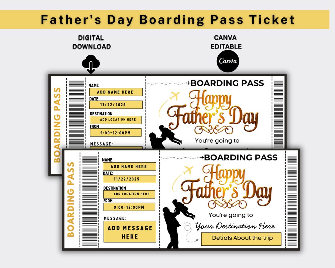 Father's Day Boarding Pass, Fathers Day Ticket, Vacation for Dad ...