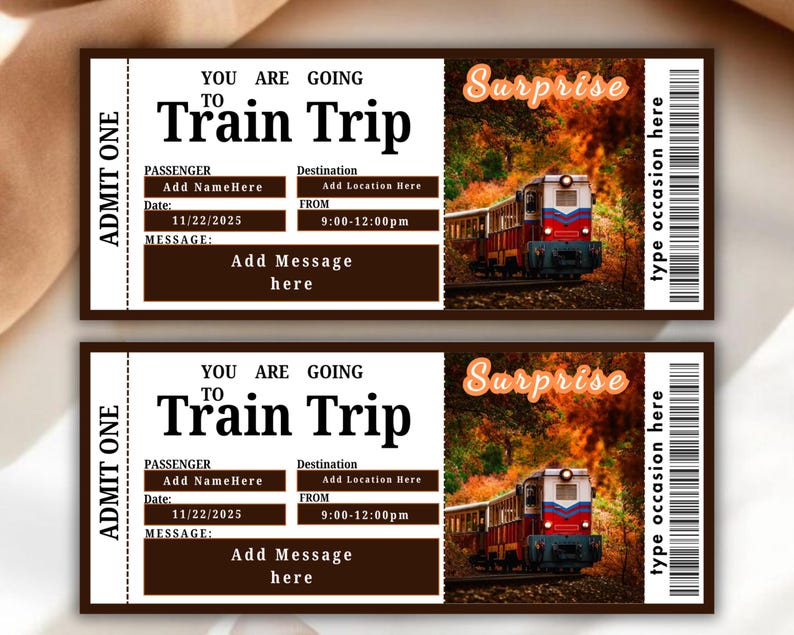 Editable Train Ticket Template, You’re Going on A Train Trip, Surprise ...