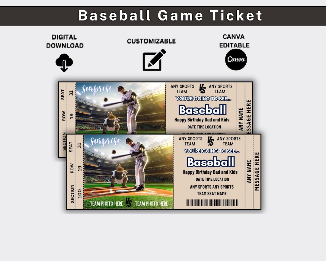 Baseball Game Ticket, Surprise Game Ticket, Fake Baseball Ticket ...