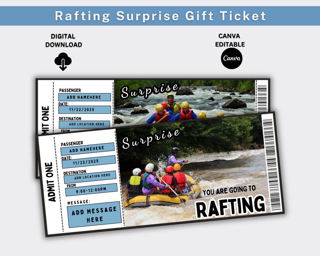 Rafting Surprise Gift Ticket, You're Going Rafting, Surprise Trip ...
