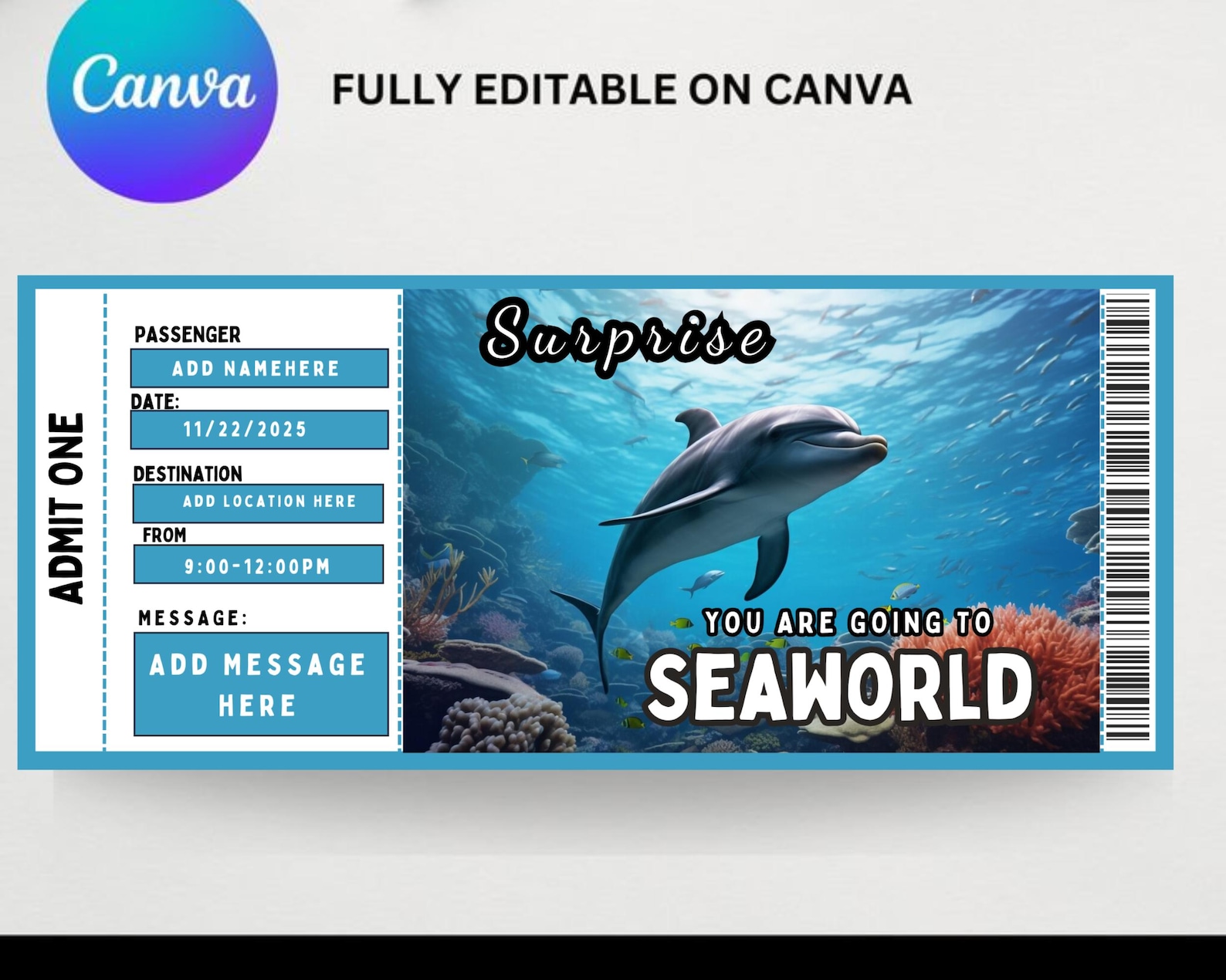 Editable Seaworld Trip Ticket Template, Boarding Pass Ticket, Ticket ...