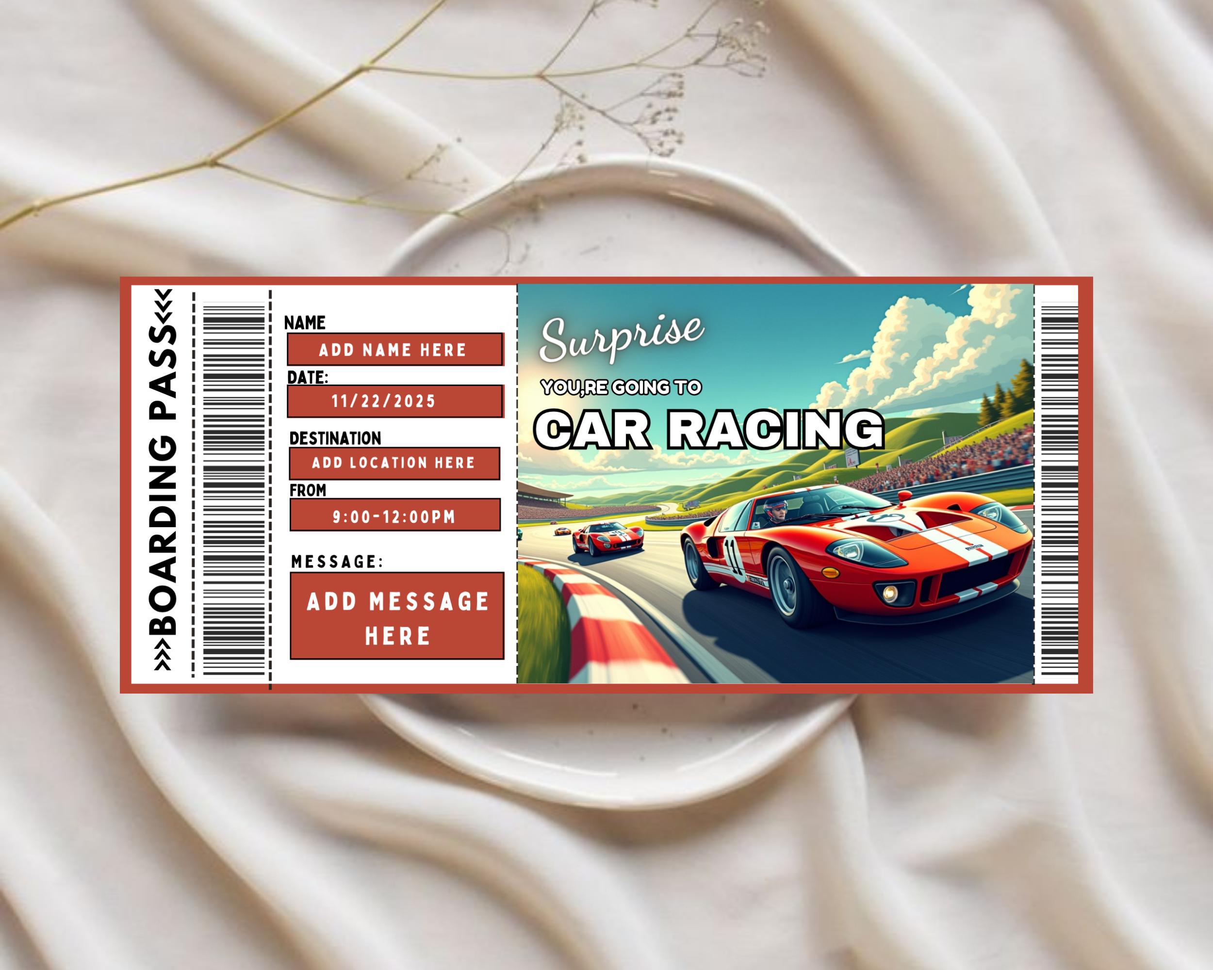 Car Racing Surprise Gift Ticket, Car Racing Event Vouchers, Car Racing ...