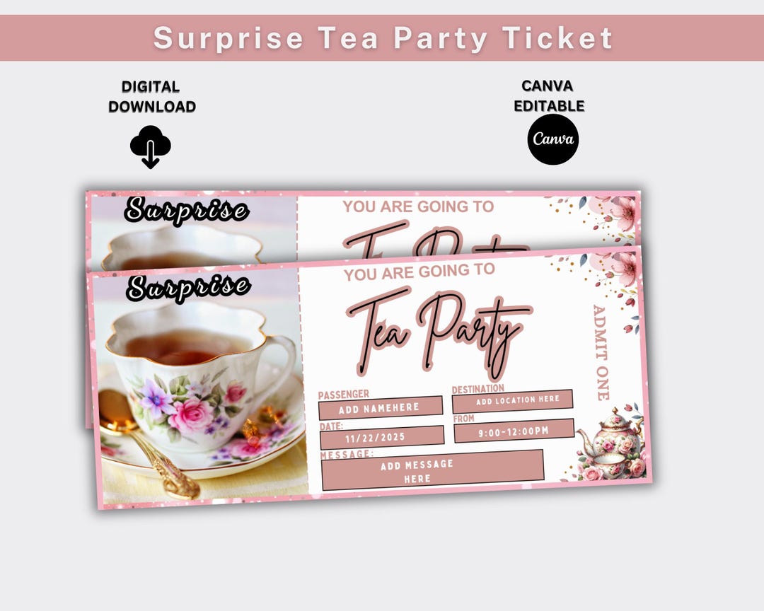 Custom Tea Party Ticket, Tea Party Birthday, Tea Party Invite, Digital ...