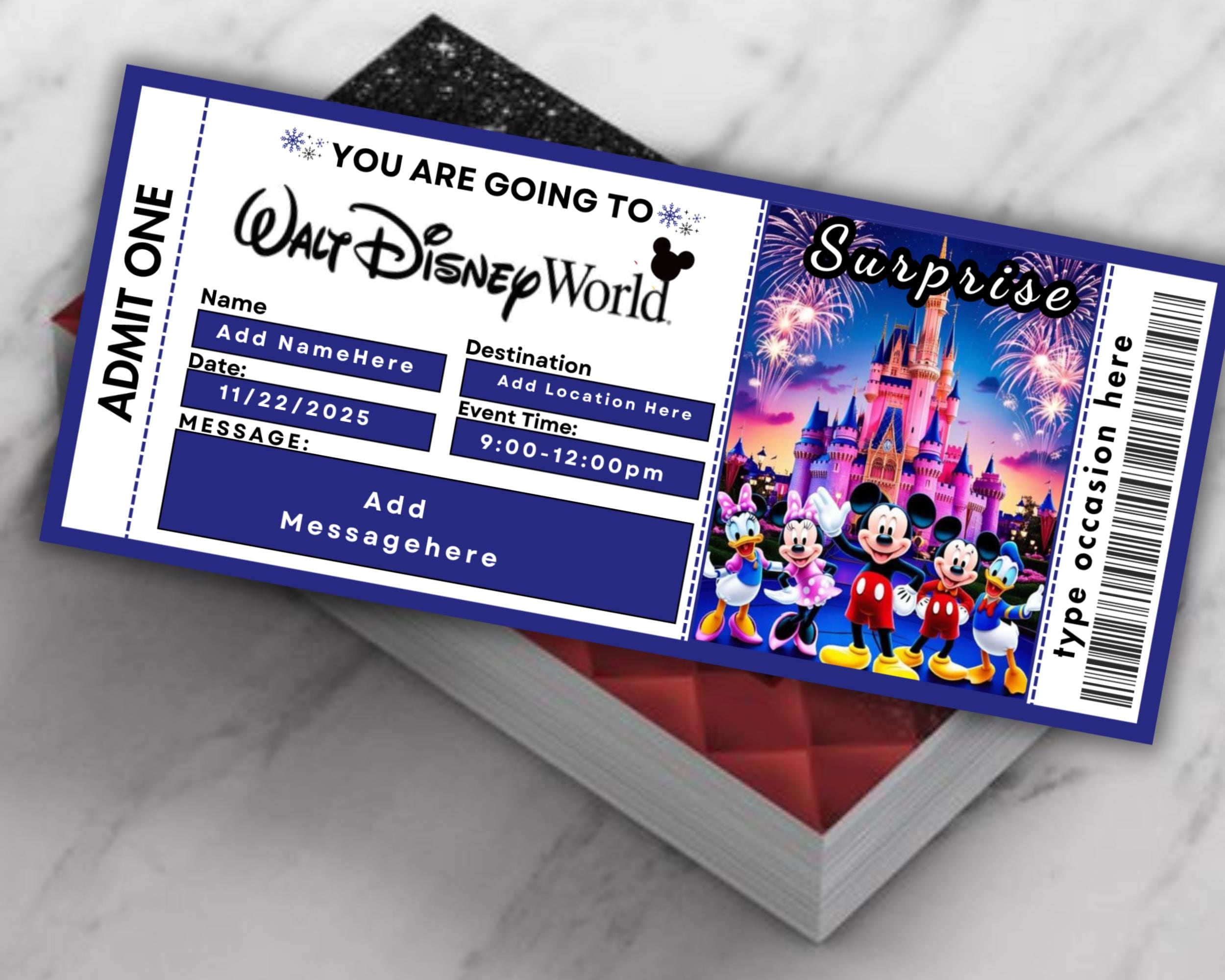 Printable Disney World Ticket, Surprise Reveal Ticket Gift, Theme Park ...