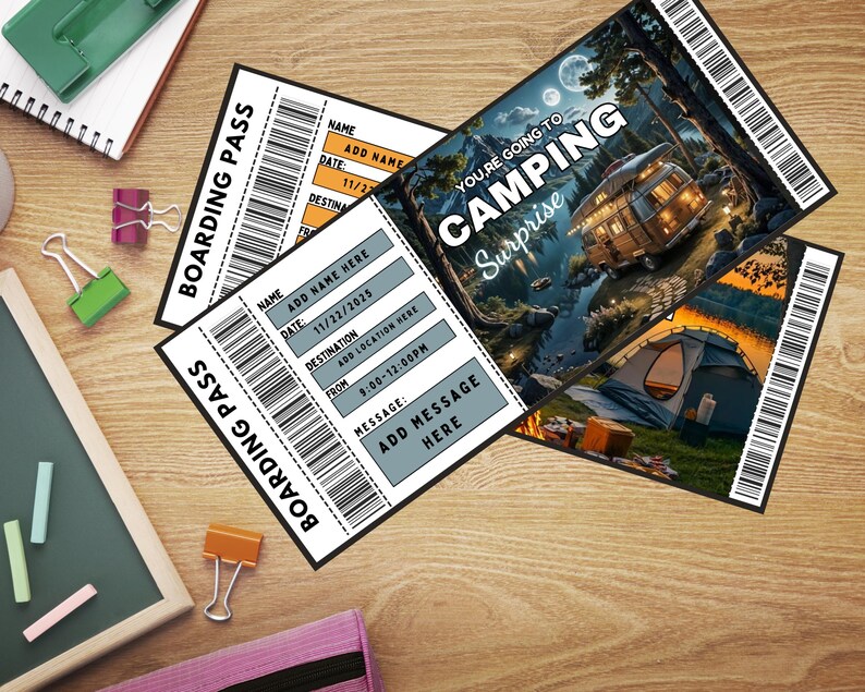 Camping Ticket Template, Surprise Camping Trip Reveal, Camping Trip ...