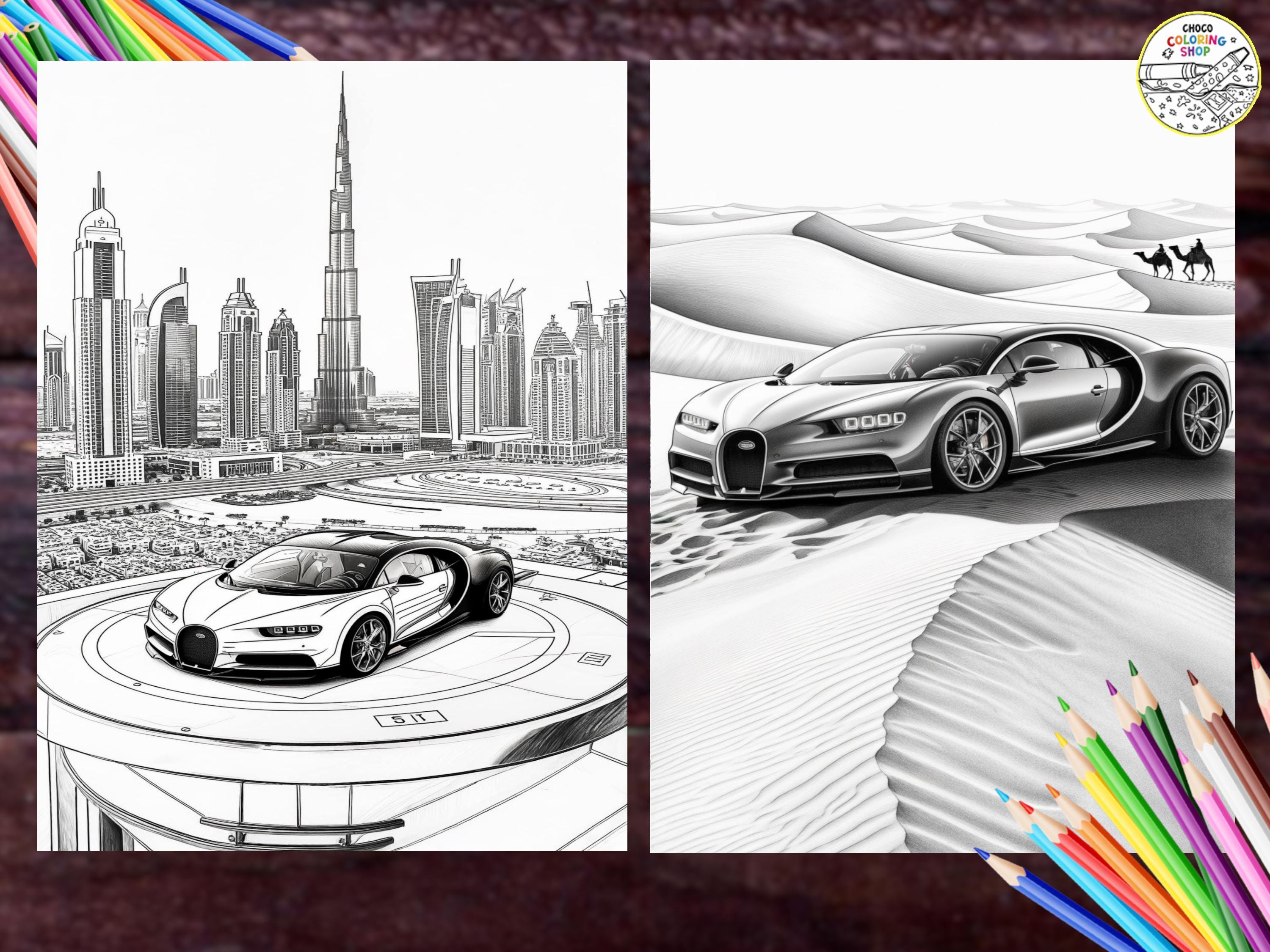 Luxury Bugatti Chiron Coloring Book - 50 Pages of High-speed Fun ...