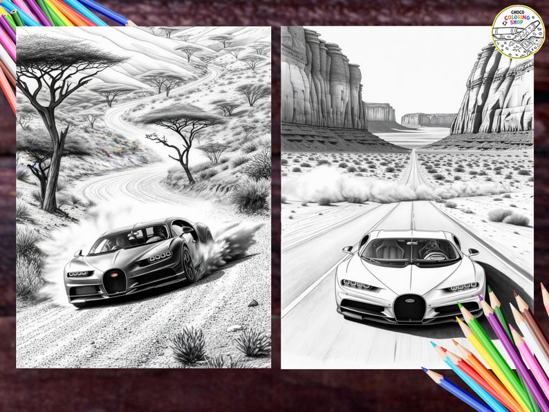 Luxury Bugatti Chiron Coloring Book - 50 Pages of High-speed Fun ...