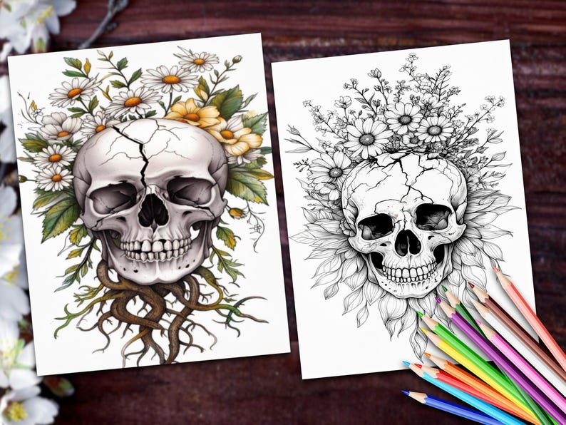 50 Floral Human Skull Coloring Pages – Printable PDF for Adults and ...