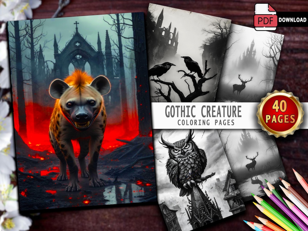 Gothic Creatures Coloring Book | 40 Dark Fantasy Grayscale Pages (PDF ...