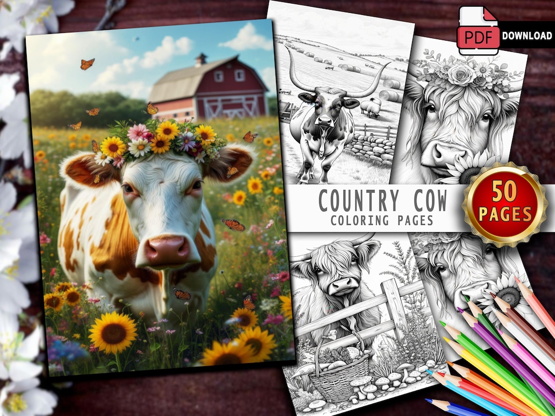 Country Cow Coloring Pages: 50+ Farm Animal Illustrations (printable ...