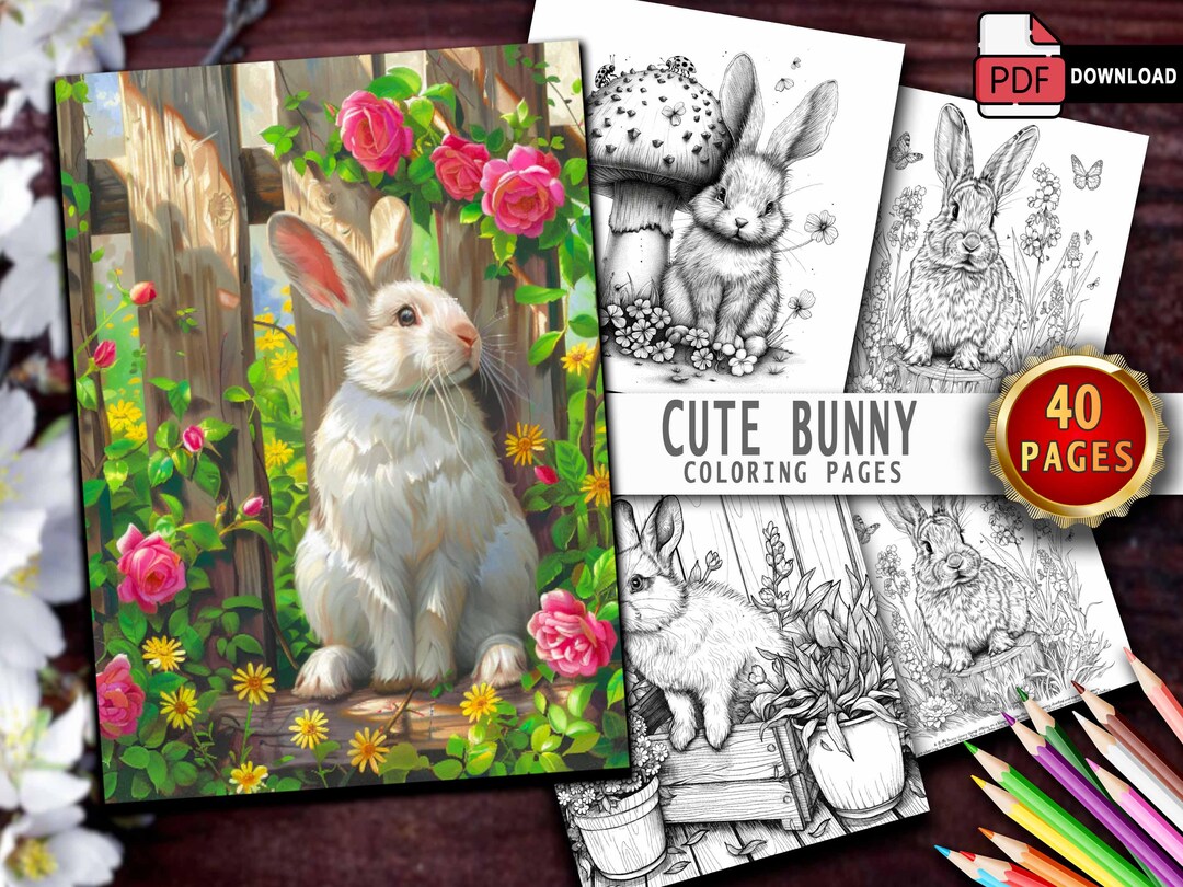 Rabbit Coloring Pages: 40 Grayscale Garden Bunny Designs (PDF Download ...