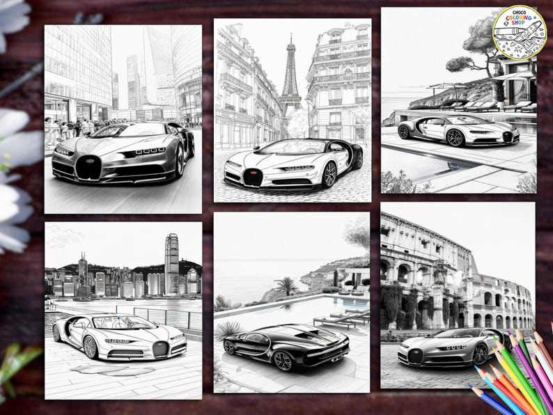 Luxury Bugatti Chiron Coloring Book - 50 Pages of High-speed Fun ...