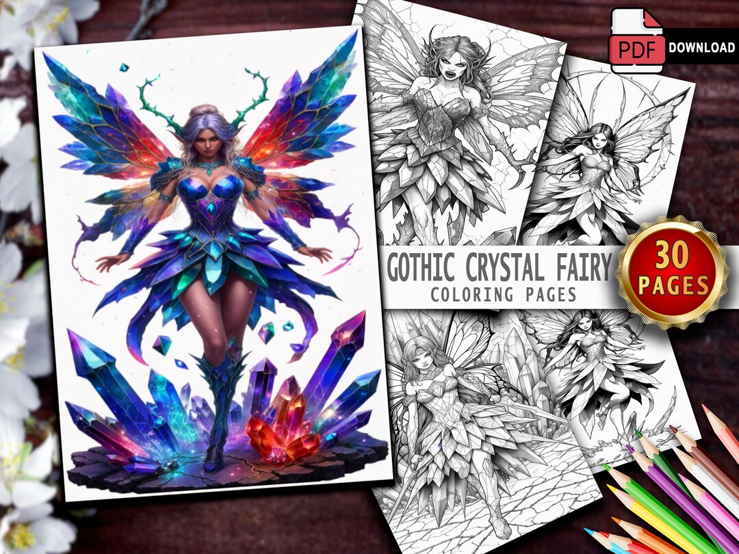 30 Gothic Crystal Fairies Coloring Pages | Magical Fairy Coloring Book ...