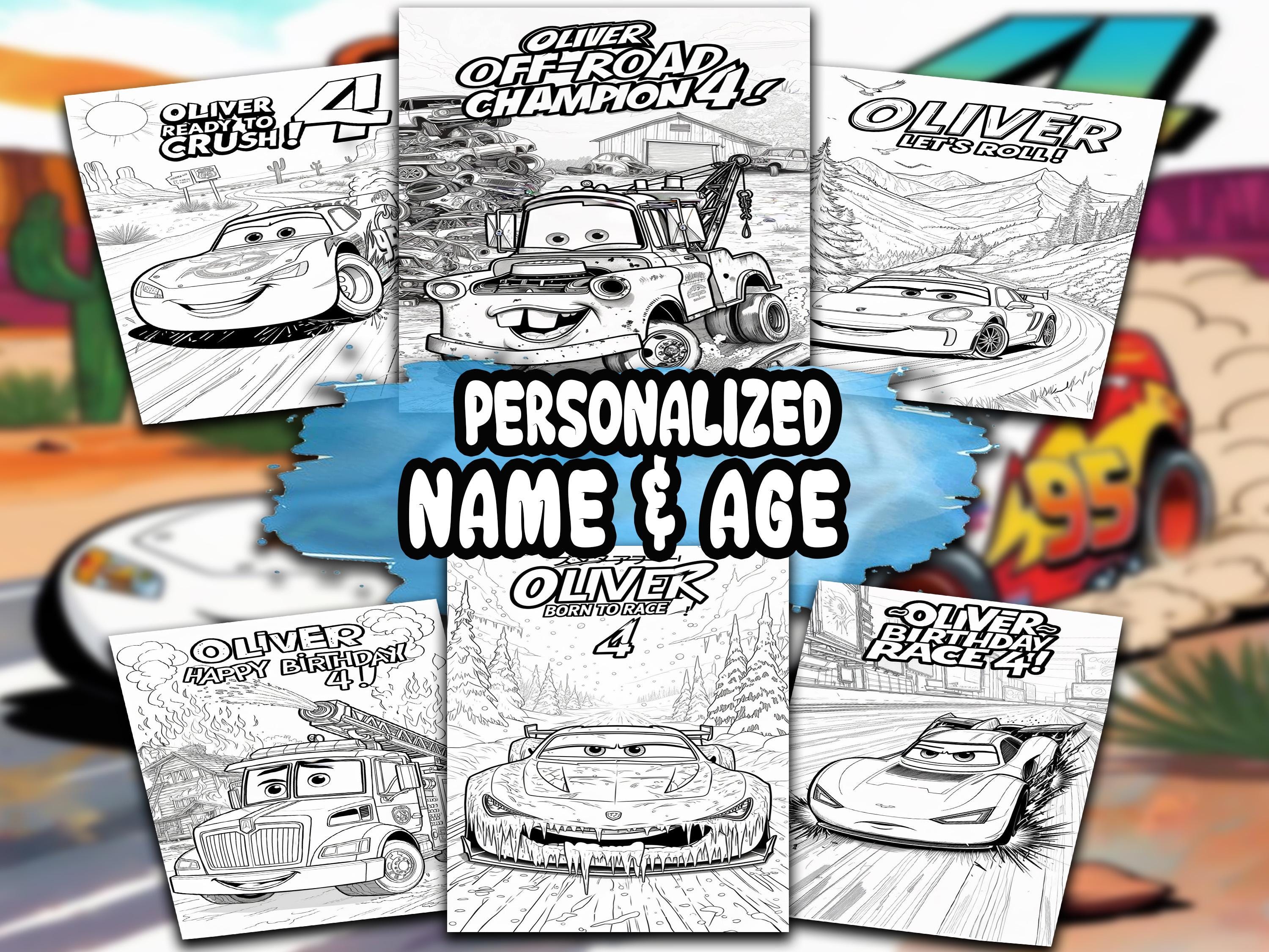 Personalized Cars Birthday 7 Coloring Pages – Custom Name and Age ...