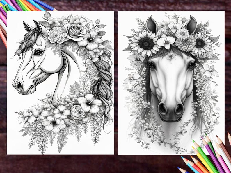 Floral Horse Coloring Pages: 50 Printable Designs (PDF Download) - Etsy