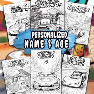 Personalized Cars Birthday 7 Coloring Pages – Custom Name and Age ...
