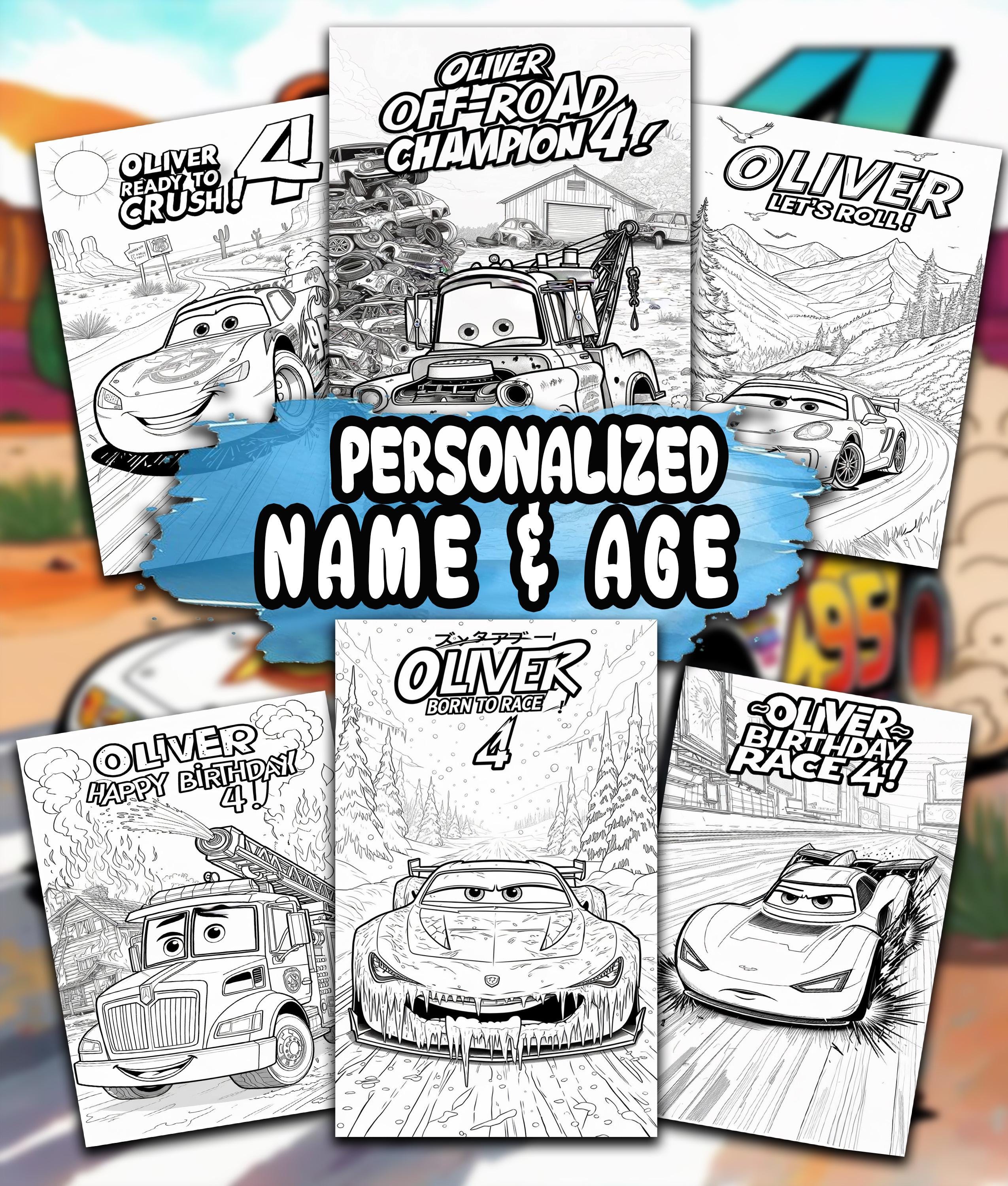 Personalized Cars Birthday 7 Coloring Pages – Custom Name and Age ...