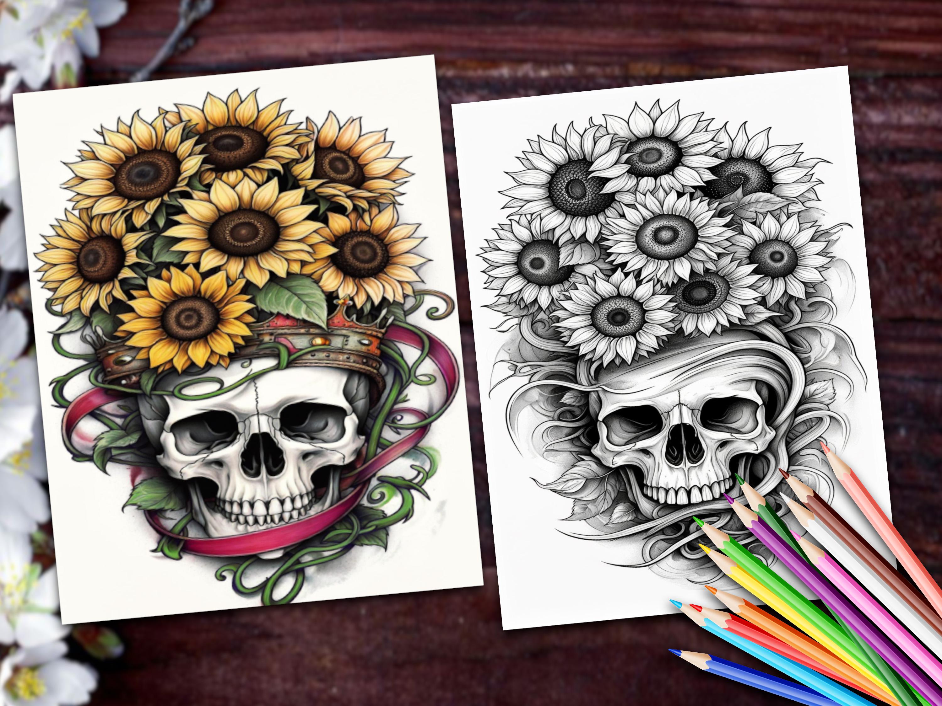 50 Floral Human Skull Coloring Pages – Printable PDF for Adults and ...