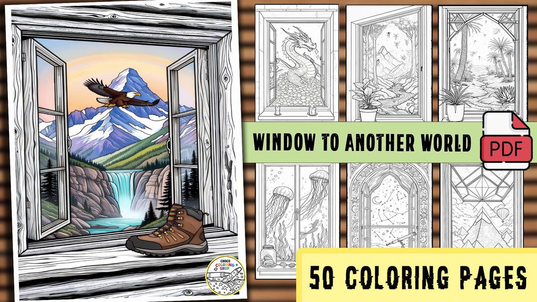 50 Windows to Another World Coloring Book - Adult Coloring Pages ...