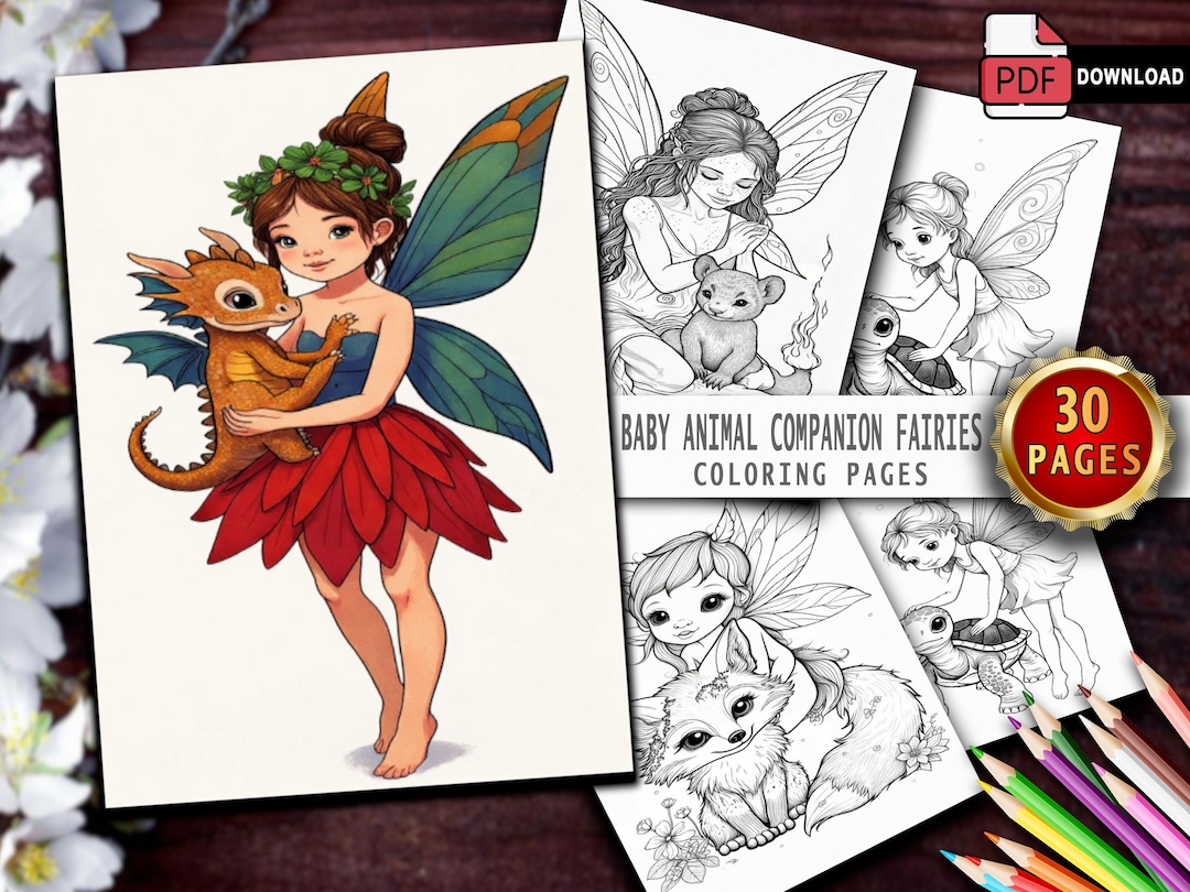 Fairy and Baby Animal Coloring Pages | Fantasy Art (printable PDF) - Etsy