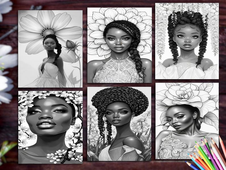 40 Blooming Black Girls Coloring Pages | Afro Beauty Flowers Coloring ...