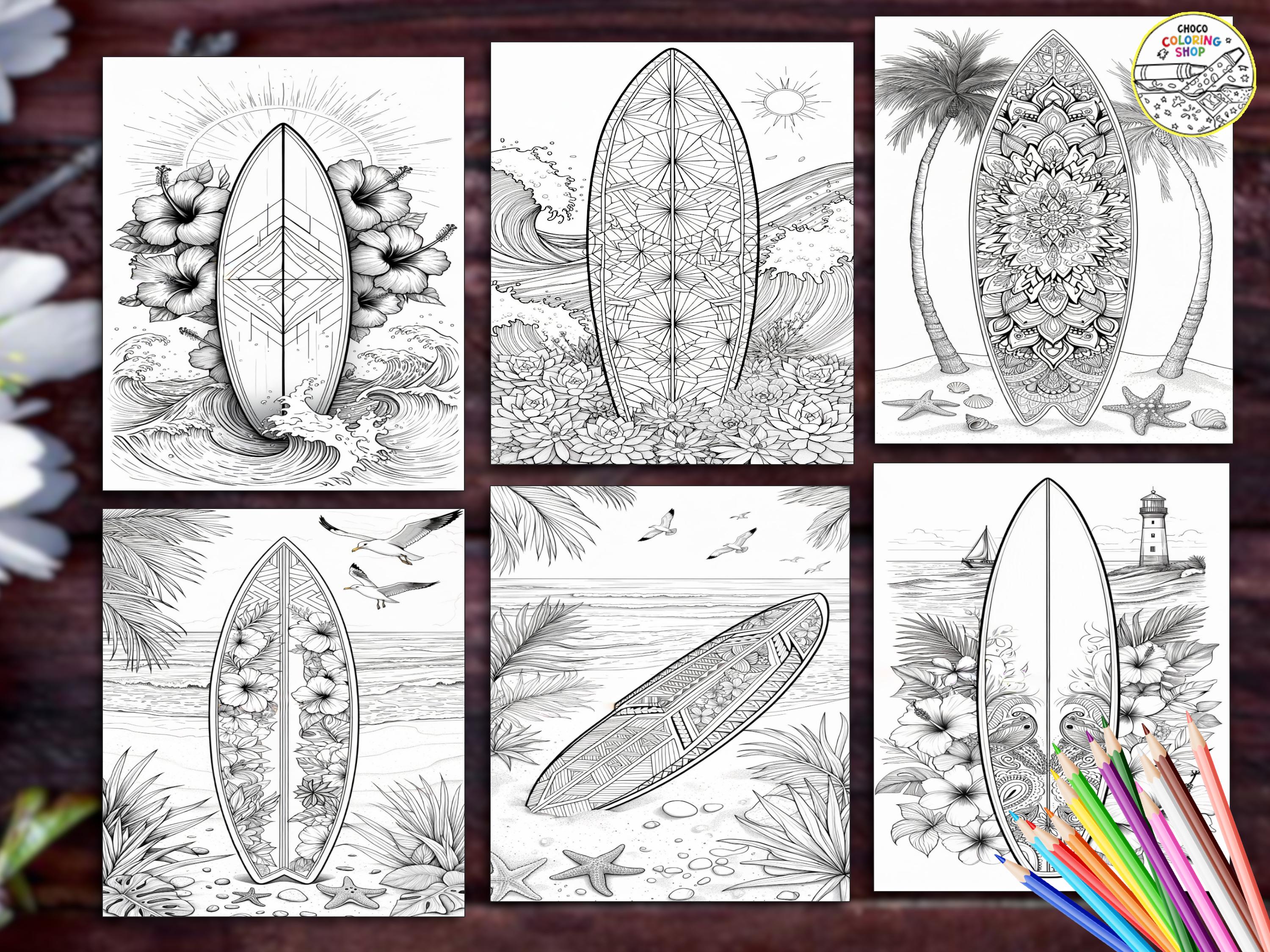 25 Surfboard Pattern Coloring Pages: Adults & Kids (printable PDF) - Etsy