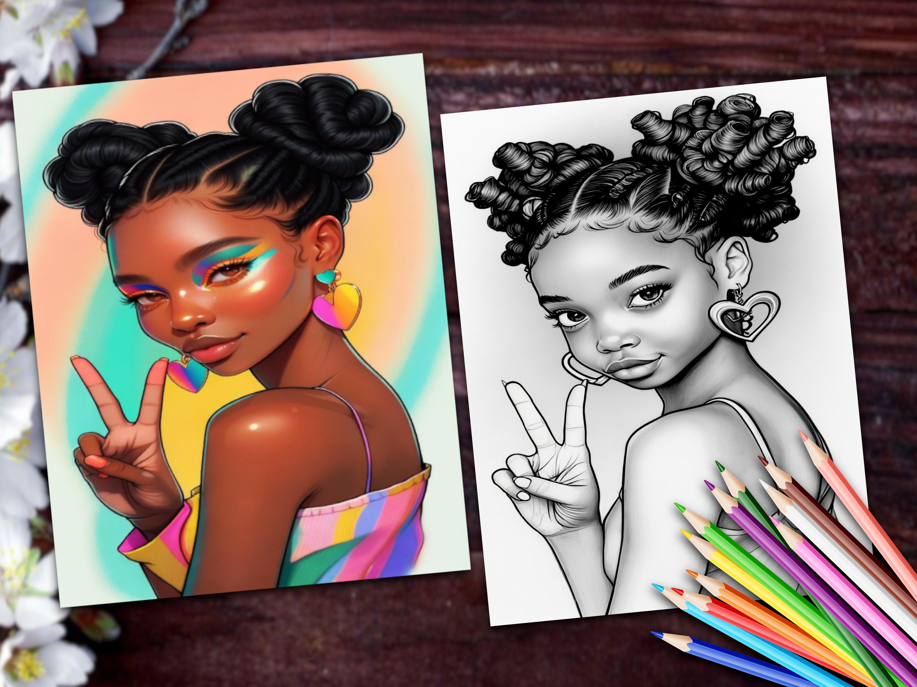 60 Kawaii Black Girls Coloring Pages | Kids & Adults (digital Download ...