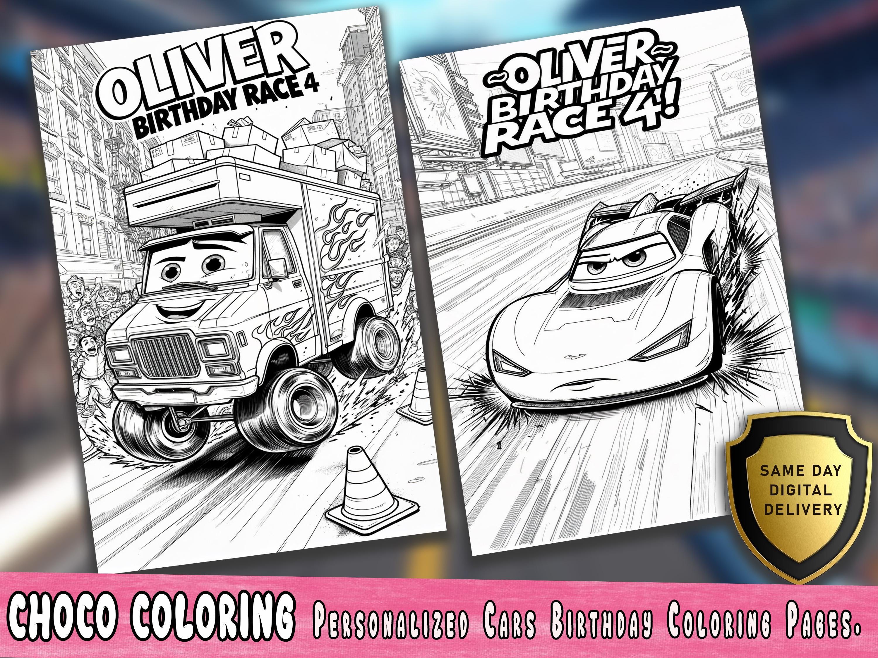 Personalized Cars Birthday 7 Coloring Pages – Custom Name and Age ...