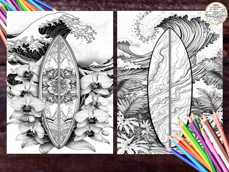 25 Surfboard Pattern Coloring Pages: Adults & Kids (printable PDF ...